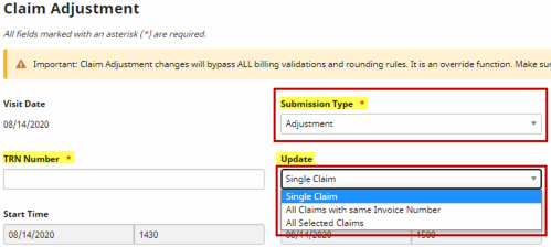 Rebilling Adjustment Types